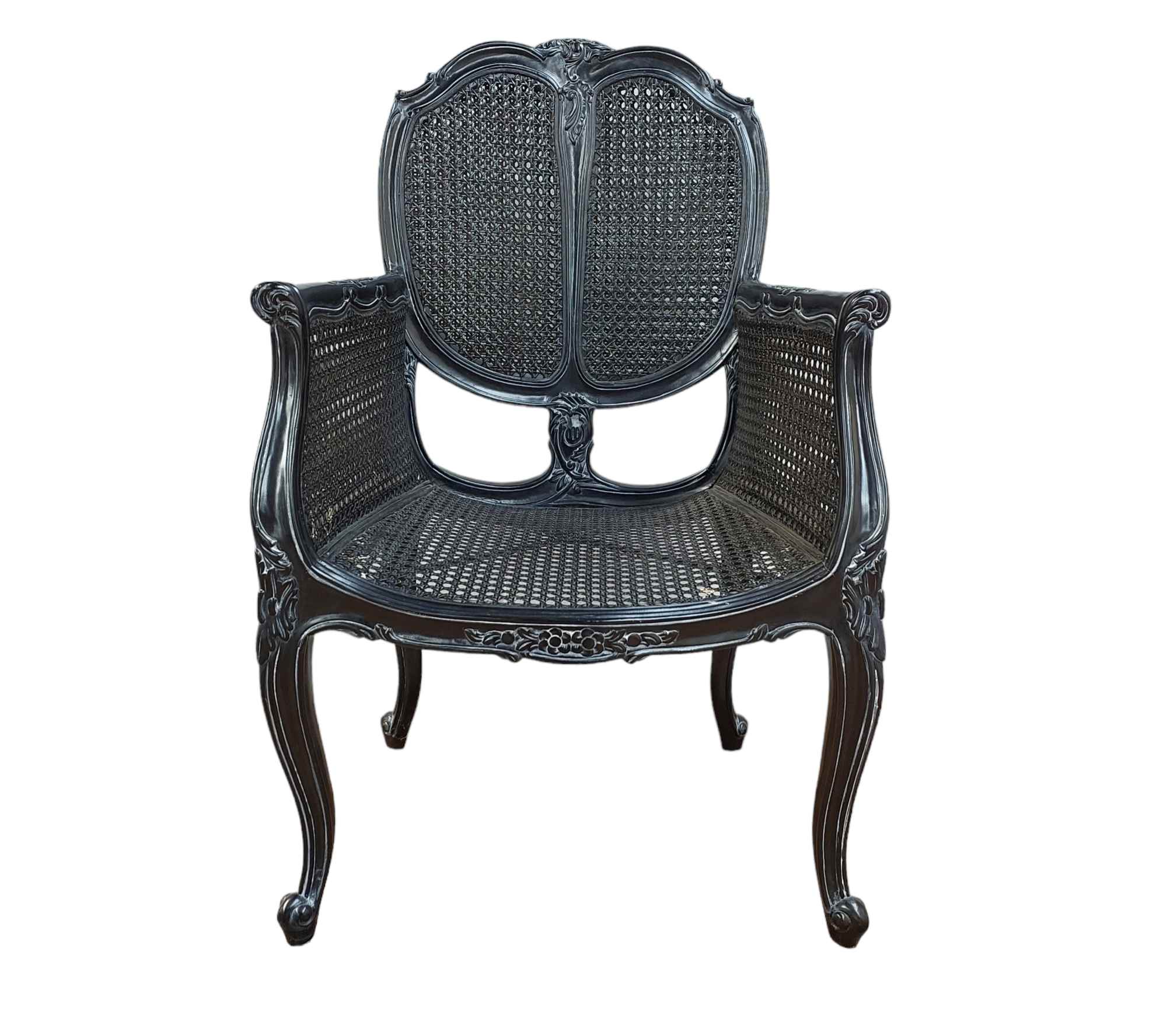 French Rattan & wood Armchair